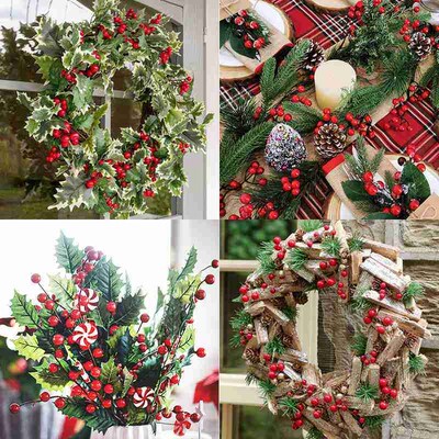 10PCS Chritsmas Decoration Red Berries Simulation Berry Bran