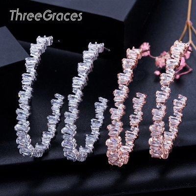 ThreeGraces Shiny Irregular Baguette CZ Crystal Big Rose Gol