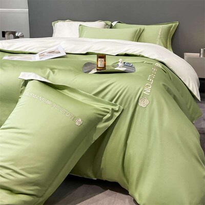 Nordic imitatoon washed silk four-piece solid color embroide