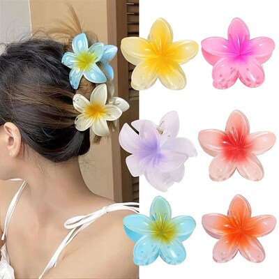 Muweordy Colored Frangipani Plastic Hair Claw Plumeria Flowe