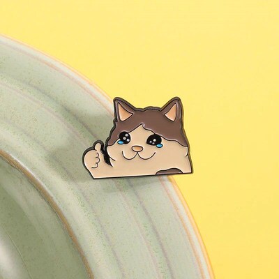 Thumb Up Crying Cat Enamel Pin Kawaii Humorous Animal Brooch