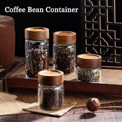 1pcs Wood Lid Orgnizer Glass Airtight Canister Kitchen
