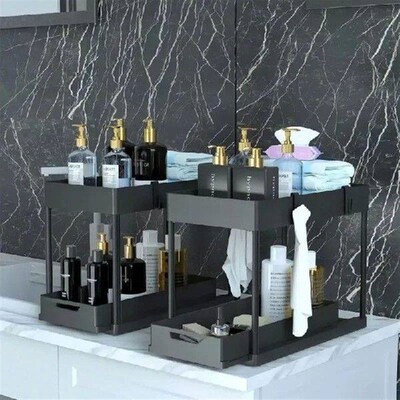 2 Tier Under Sink Organizer Sliding Cabinet Basket