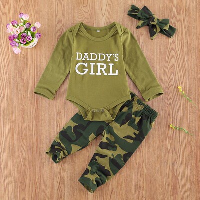 Baby Girls Boys Clothes Set Camouflage Short Sleeve Letter P
