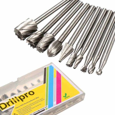 Drillpro 10pcs 3.175mm HSS Routing Router Bits Burr Milling