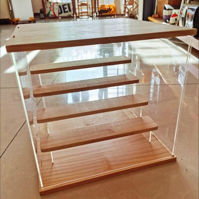 Wooden Display Box with Light Statuette Storage Box Acrylic