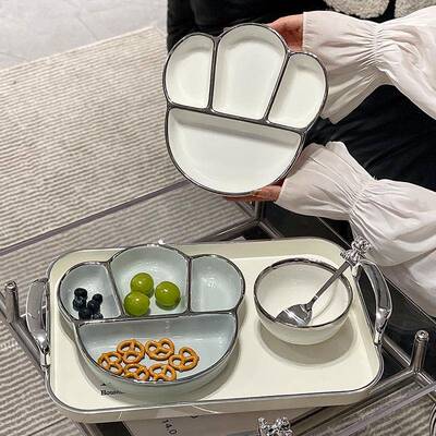 北欧分四格分餐盘陶n瓷ELCis家用猫爪格网红子餐可月爱早餐碗盘