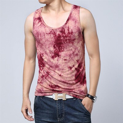 Bx1001 Mens Casual Ink-splashed Vest Thin Tie Dye Elastic L