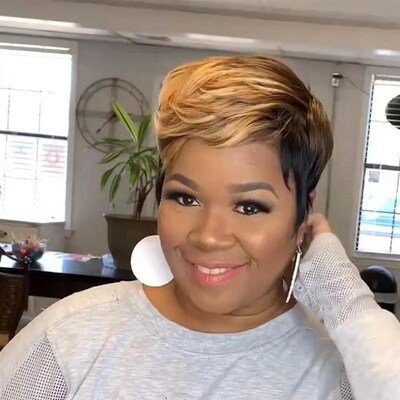 Highlight Synthetic Wigs Short Straight Pixie Cut Hair Bob W