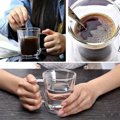 Transparent Double Bottom Glass Coffee Cup Milk Whiskey Tea