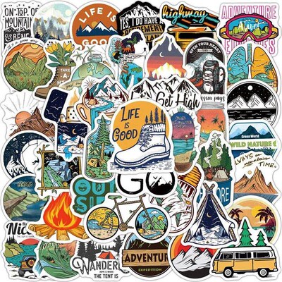 50Pcs Forest Hiking Camping Stickers Outdoor Travel Beautifu