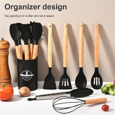 12Pcs Kitchen Utensil Set Cooking Tools Kit Wooden Handle