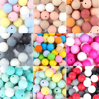 20Pcs 15mm 12mm 9mm Silicone Beads DIY Keys Chains Round Loo