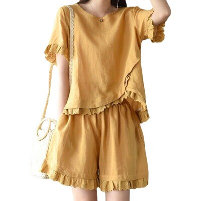 Cotton suit, womens summer literary retro cotton loose blou