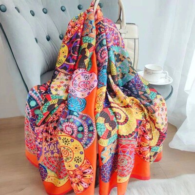 180*90cm Classic Summer Beach Prints Silk Scarves Female Sha