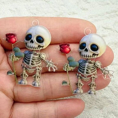 10Pcs Halloween Acrylic Charms Skeleton rose For Earring Key