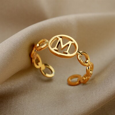 Hollow Initial Letter Rings For Women Stainless Steel Ring G