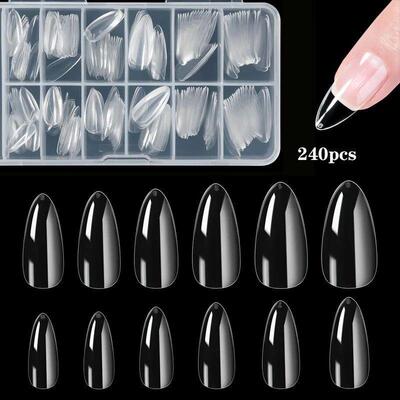 240 件 Almond False Nail Tips Clear Matt Soft Fake Nails Ext
