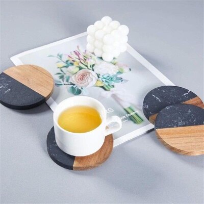 Coasters Set Of 4 For Drinks,Marble-Wood Spliced Coaster