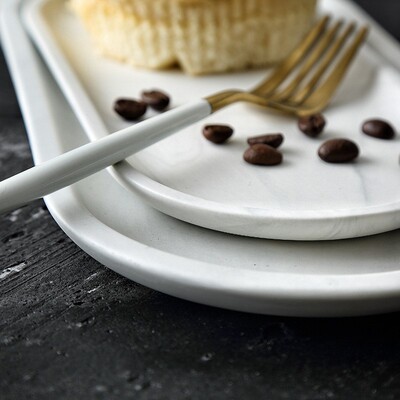 White marble ceramic storage tray oval oval dessert plate