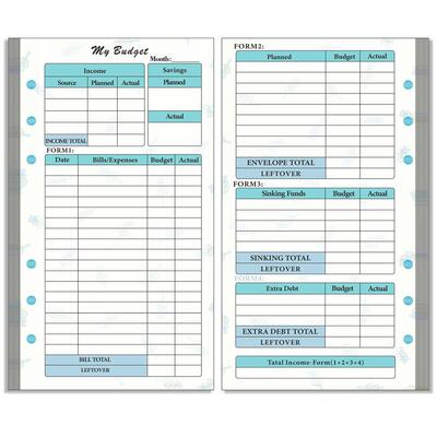 A6 Budget Page Loose Leaf Notebook Refill Spiral Binder Inne