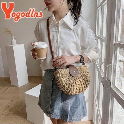 Yogodlns Summer Straw Bag For Women Fashion Semicircle Cross