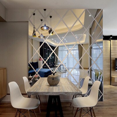 17/32/58Pcs 3D Mirror Wall Sticker DIY Diamonds Triangles Ac