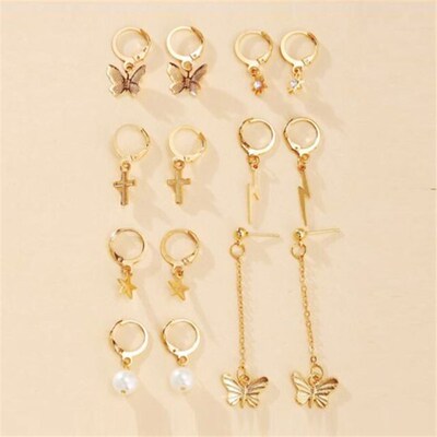 12pcs Bohemian Gold Color Ear Cuffs Leaf Clip Earrings For W