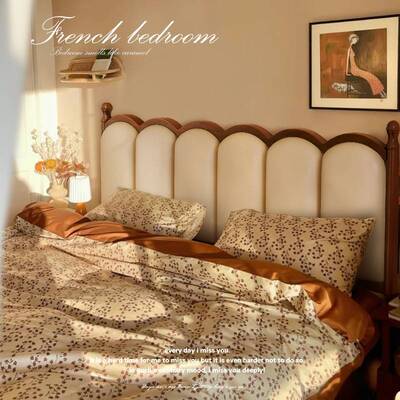 法床式复古床木床1.8m双人床现代婚简约中古实风主卧床QQJ软包床