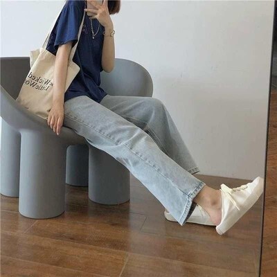 Women Jeans Vintage Female Wide Leg Trousers Lace Pleated Wo