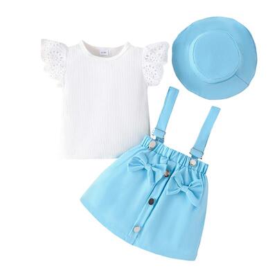 SpringSummer Lace Sleeve Tops Plain Strappy Skirts Hat Girl