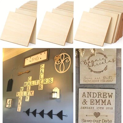 10Pcs Wood Square 4x4in Blank Wood Sheet for Crafts, Thin Un