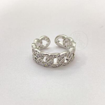 。Full set zircon platinum plated opening adjustable ring fe