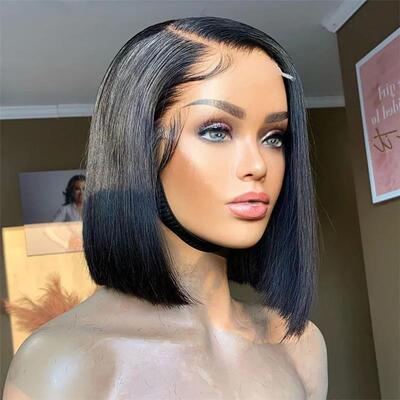 Short Bob Human Hair Wigs Brazilian 13x1 T Part Straight Lac