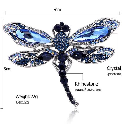 Blue Crystal Vintage Dragonfly Brooches for Women High Grade