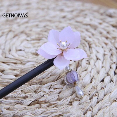 Vintage Wooden Hair  Chinese Style Flower Hairpin With Tasse