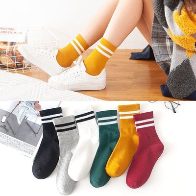 Summer Thin Womens Socks Striped Cotton MidCalf Socks Ins Fa