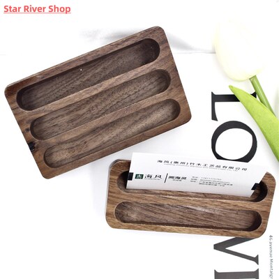 1 Pcs Card Holder Wooden Business Card Holder with Pen Slot