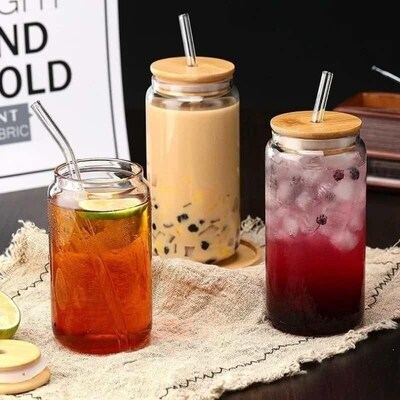 450ml/550ml Cover Band with Straw High Borosilicate Glass He