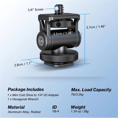Monitor Mount Holder Tripod Head with Cold Shoe Mount Adapte
