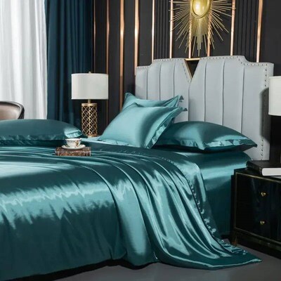 Nordic Silk Bedding Set with Duvet ver Bed Sheet Pillowcase