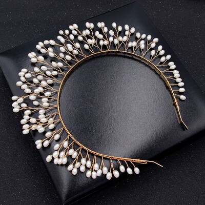 Hand woven Hairband Leaf Pearl Headbands For Women Bride Cro
