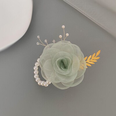 Pearl Crystal Wrist Flower Corsage Girls Bridesmaid Fabric