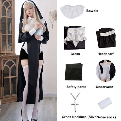 Nun Cosplay Costume Women Fancy Dress Set Halloween Party