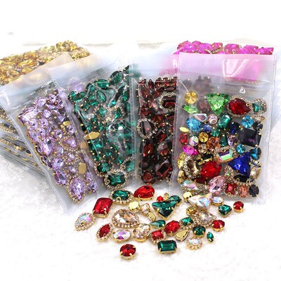 50pcs/Bag Shiny 24 Color Mixed Shape Sew on Glass Rhinestone