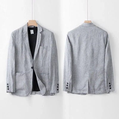 Summer Cotton Linen Blazers Pants Suit Mens Summer Loose Ca