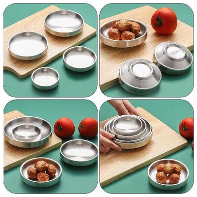 2 Pcs Pickle Dish Dipping Plate Stainless Steel Seasoning