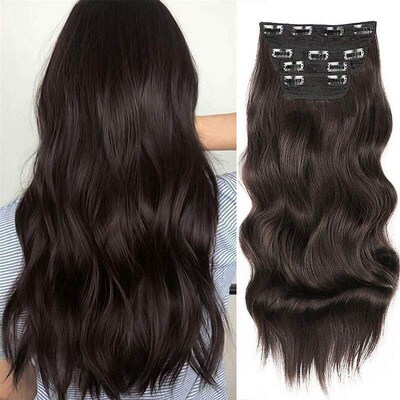 Synthetic Long Wavy Synthetic Hair Extensions 4pcs/set Clip