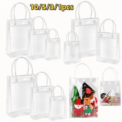 10/5pcs Clear Plastic Gift Bags with Handle Transparent