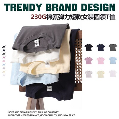 Womens Shoulder 230g Cotton Ammonia Slim Fit Short Crewneck
